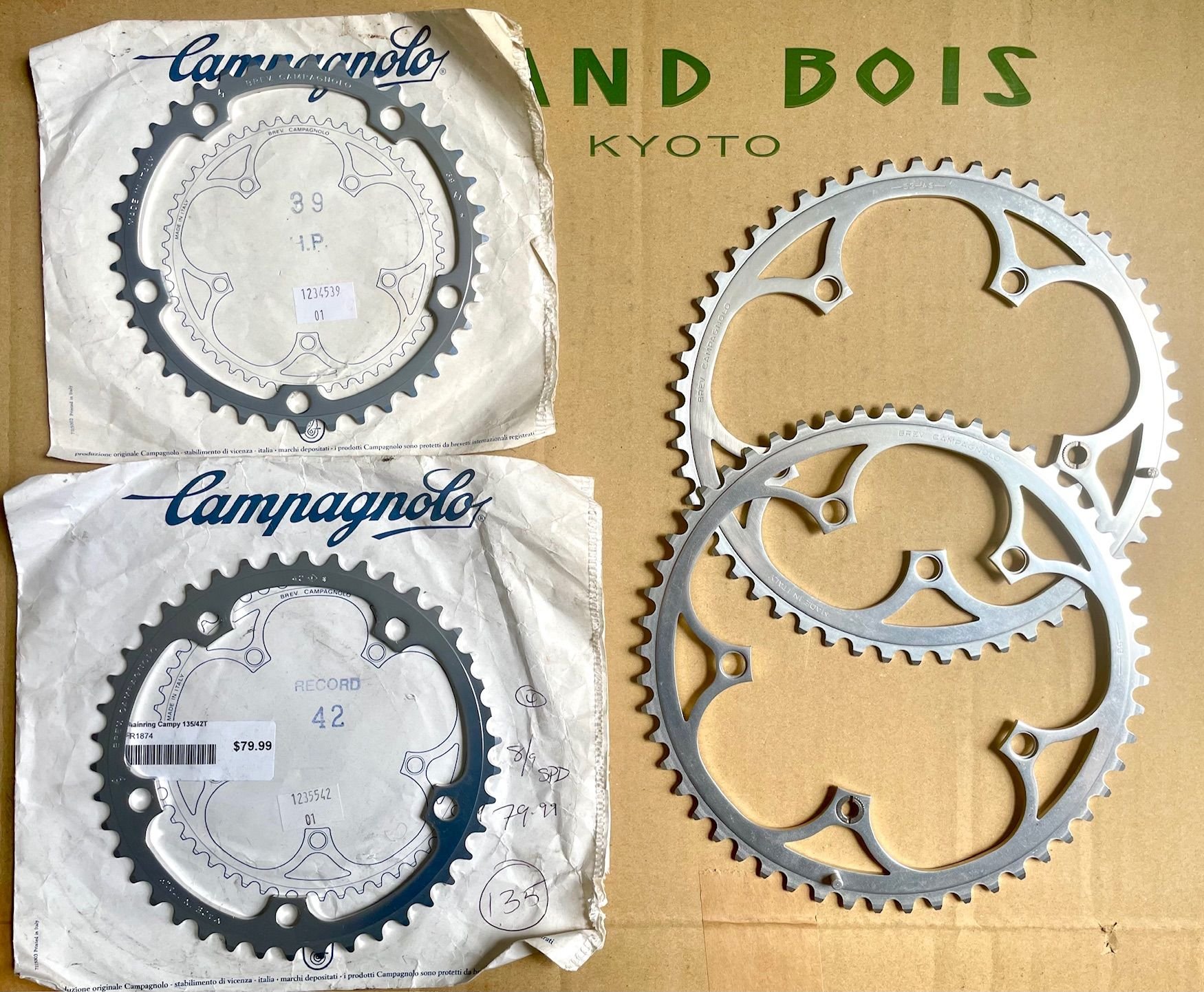 NOS Campy C-Record 8-9spd Chainrings 39t/42t/53t - 135 BCD - Bike Forums