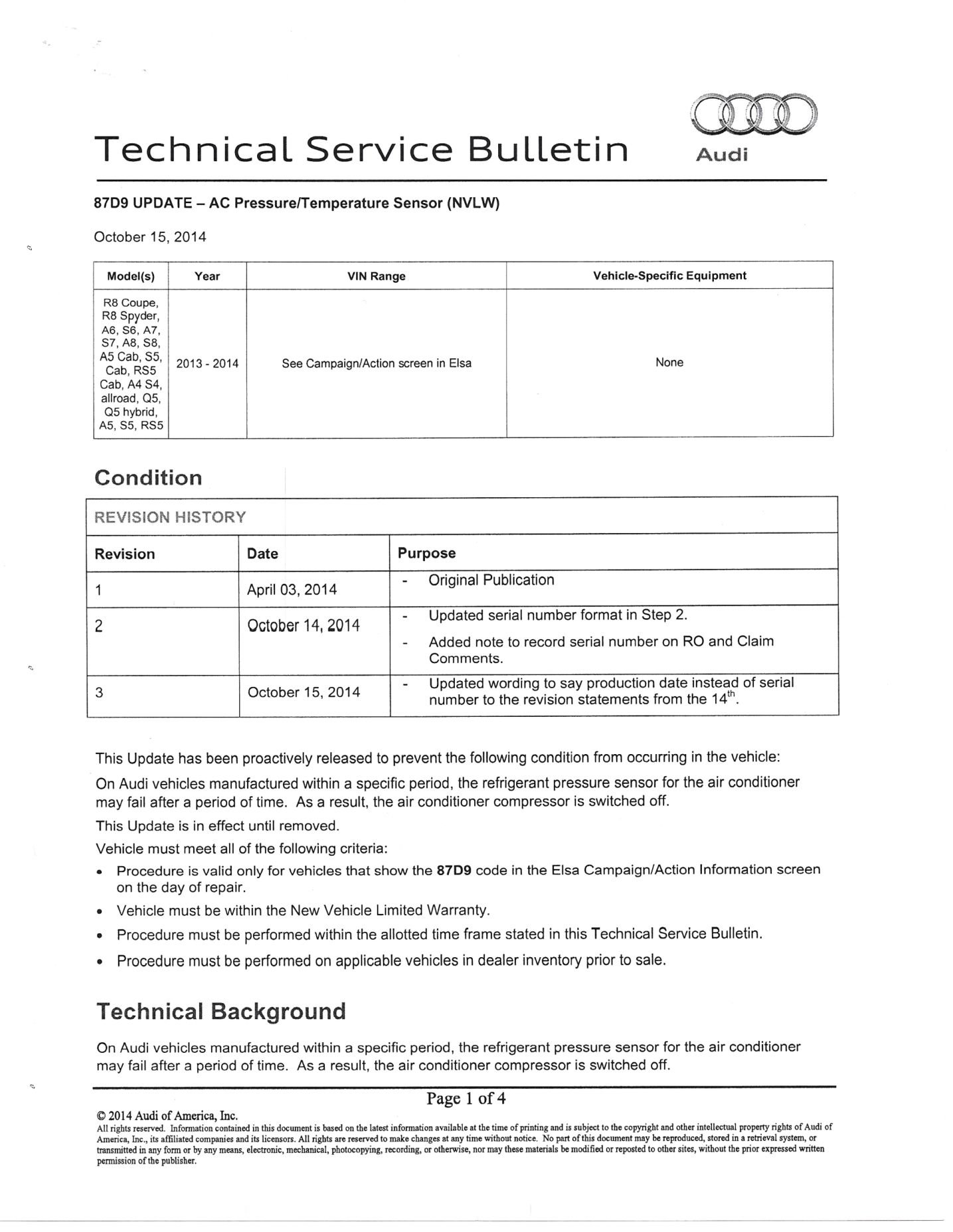 TSB for AC Pressure Switch - AudiWorld Forums