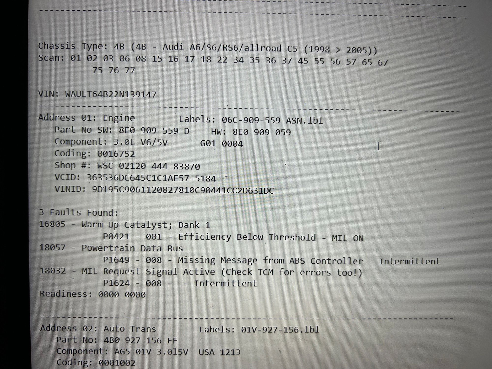 VCDS codes - AudiWorld Forums