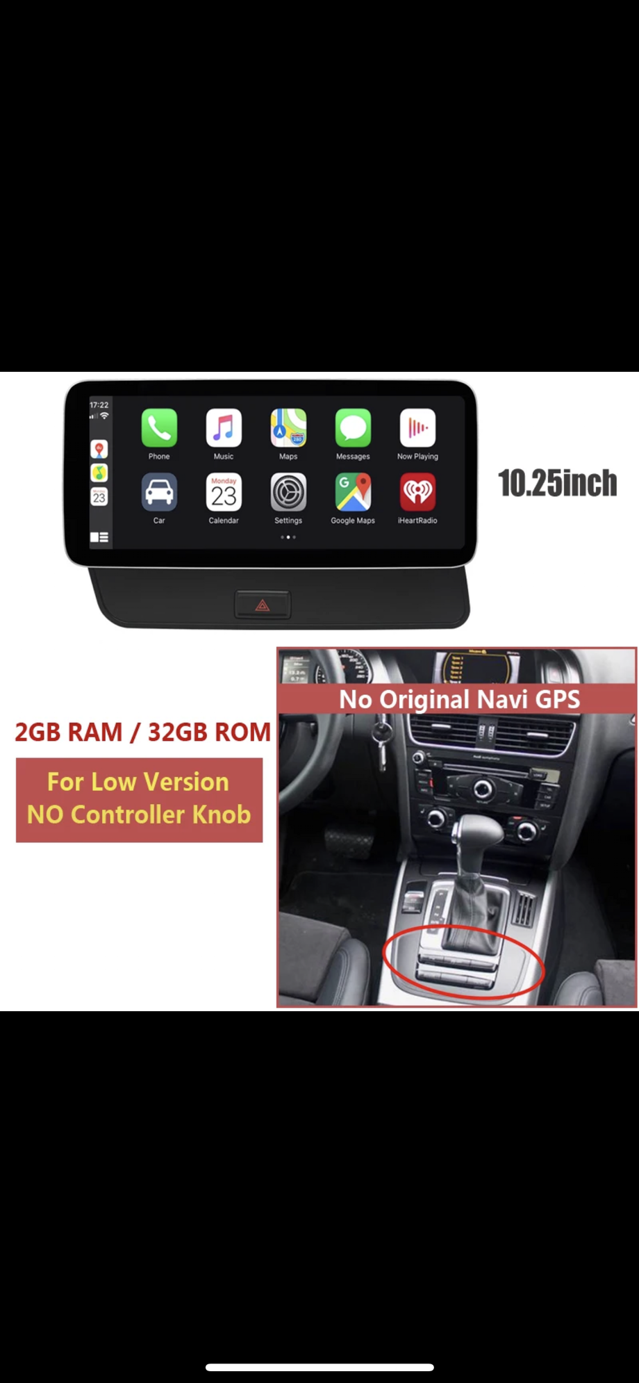 Carplay/Android Auto screen for Audi Q5 2008-2017. Black, OEM look and ...