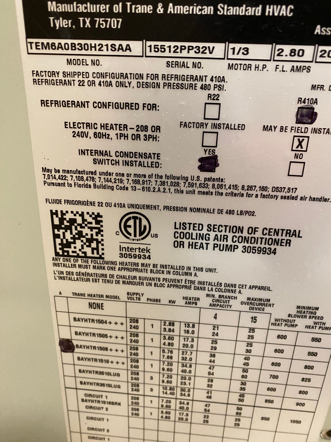 Trane TEM6 no blower - DoItYourself.com Community Forums