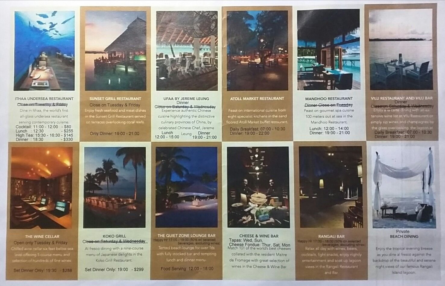 Ithaa Undersea Restaurant Menu