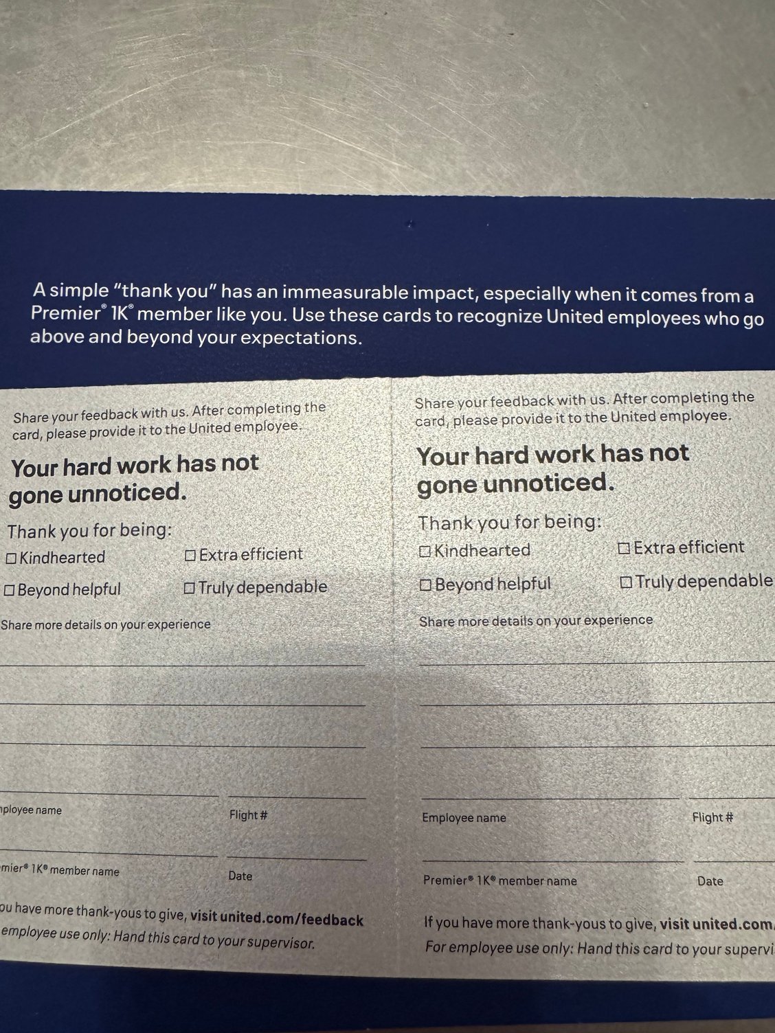 1K "Going the Extra Mile" cards / GS "Celebrating Your Service" card ...