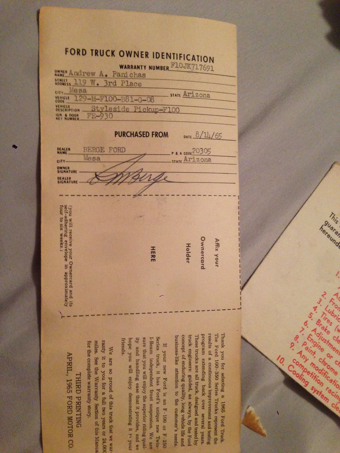 Decoding 1965 F100 build sheet - Ford Truck Enthusiasts Forums