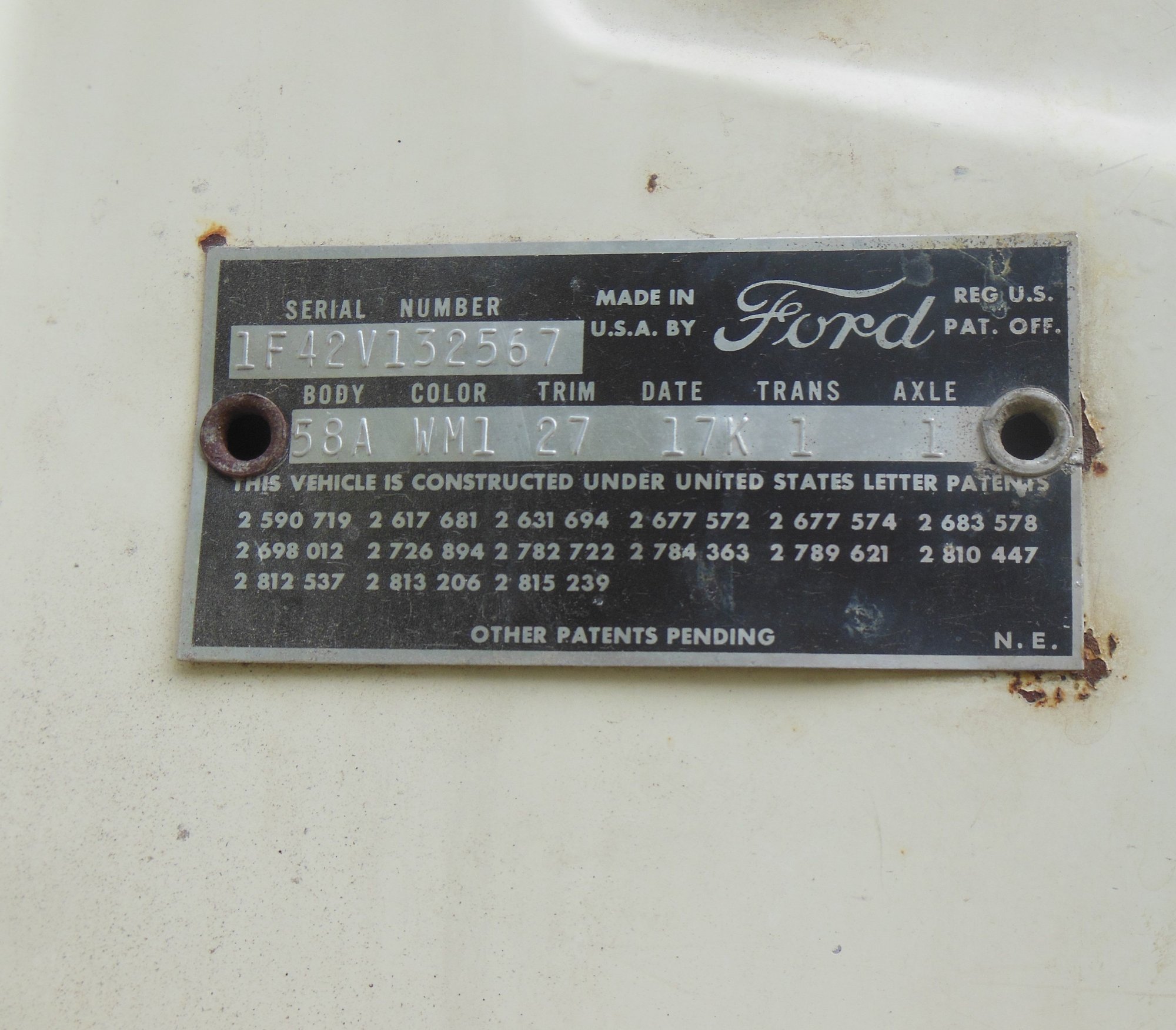 1963 F100 Door VIN Tag - Ford Truck Enthusiasts Forums