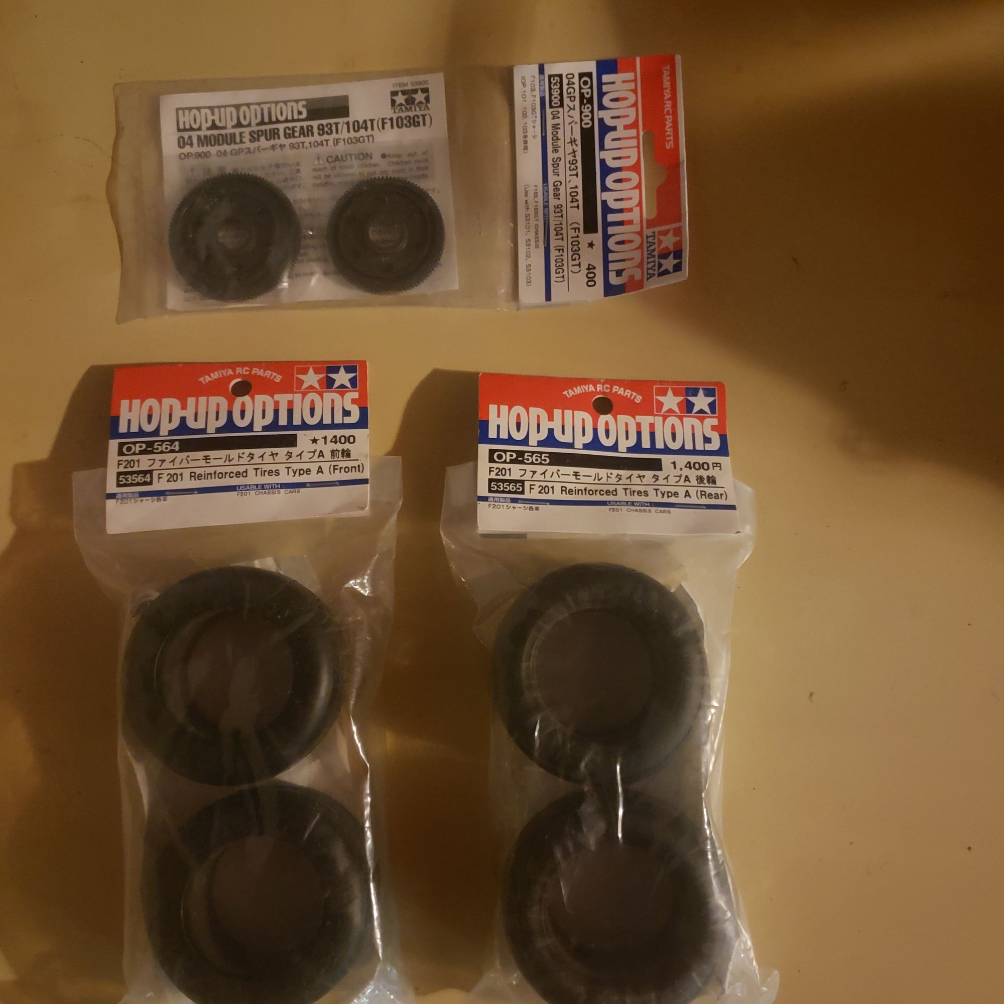 Tamiya F201 front and rear reinforced tires and 53900 module spur gear 93T and 104T - R/C Tech ...